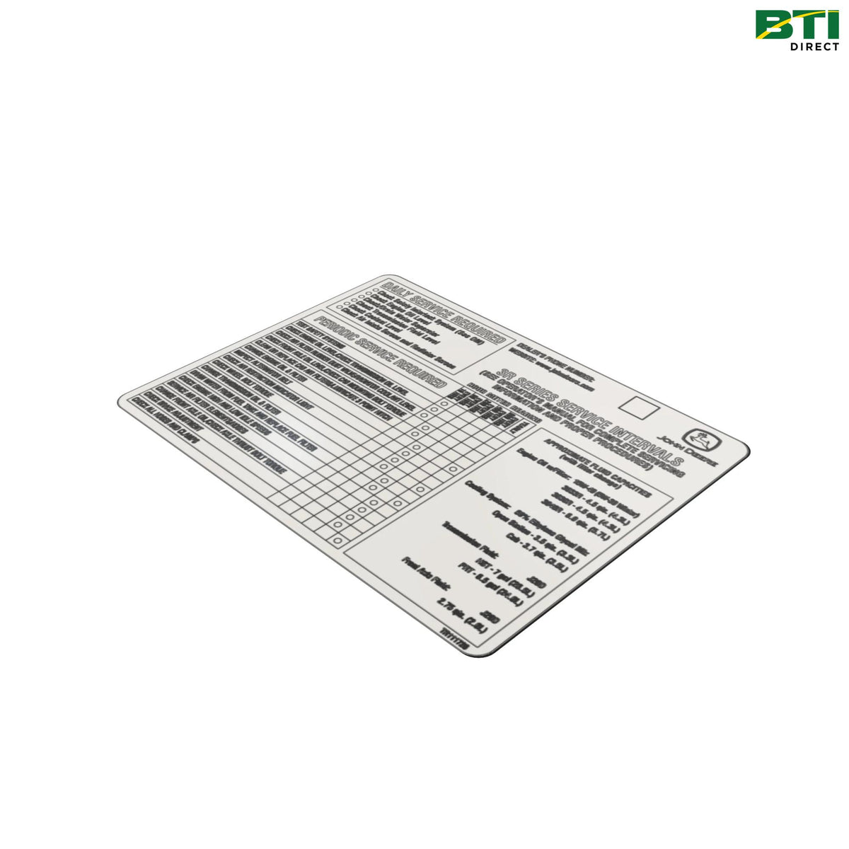 TR114960: Service Interval Label – BTI Direct